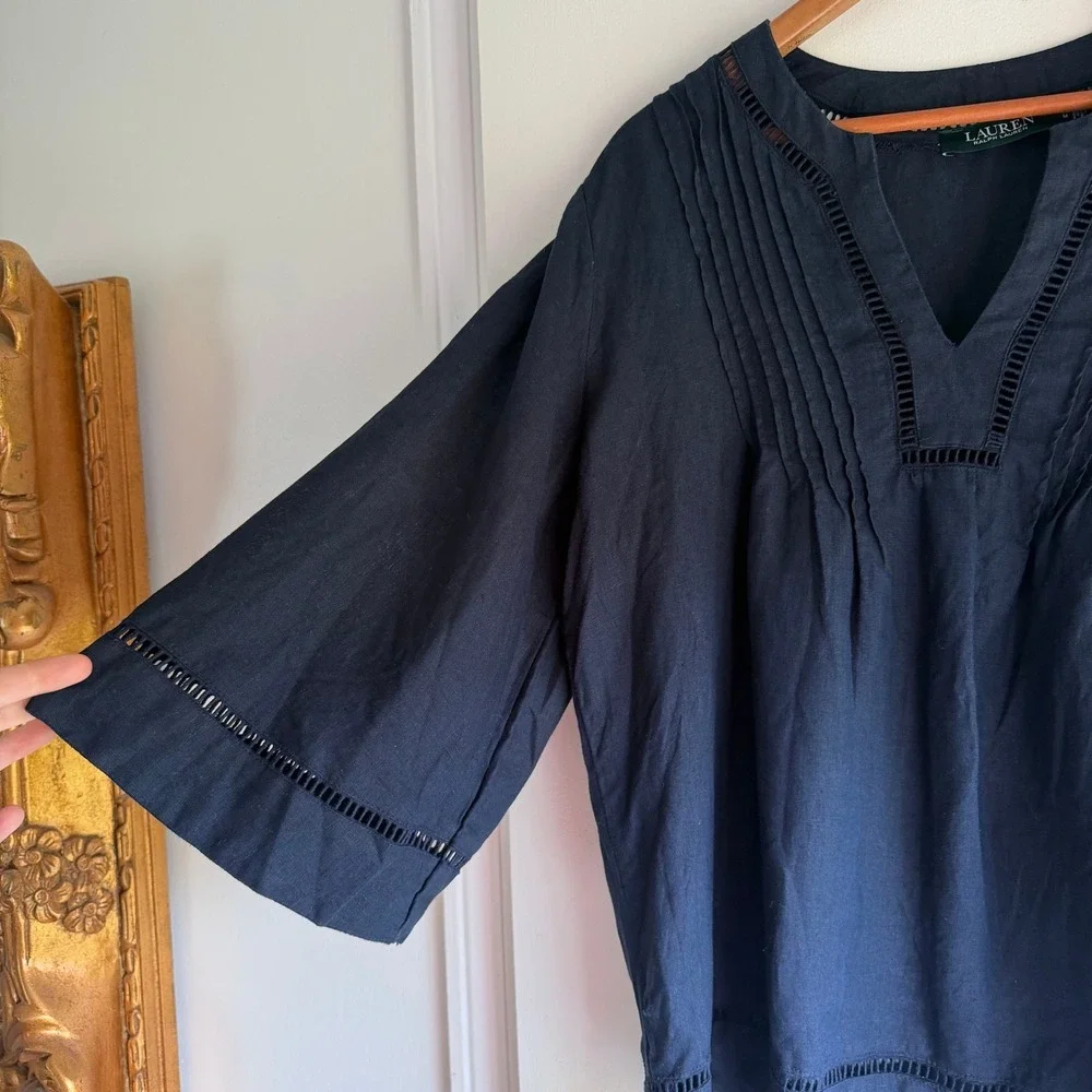 Lauren Ralph Lauren | Tops | Lauren Ralph Lauren Navy Blue 0 Linen ...